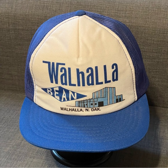Accessories | Vintage Walhalla Bean Trucker Hat Blue Cap Mesh Snap Back ...